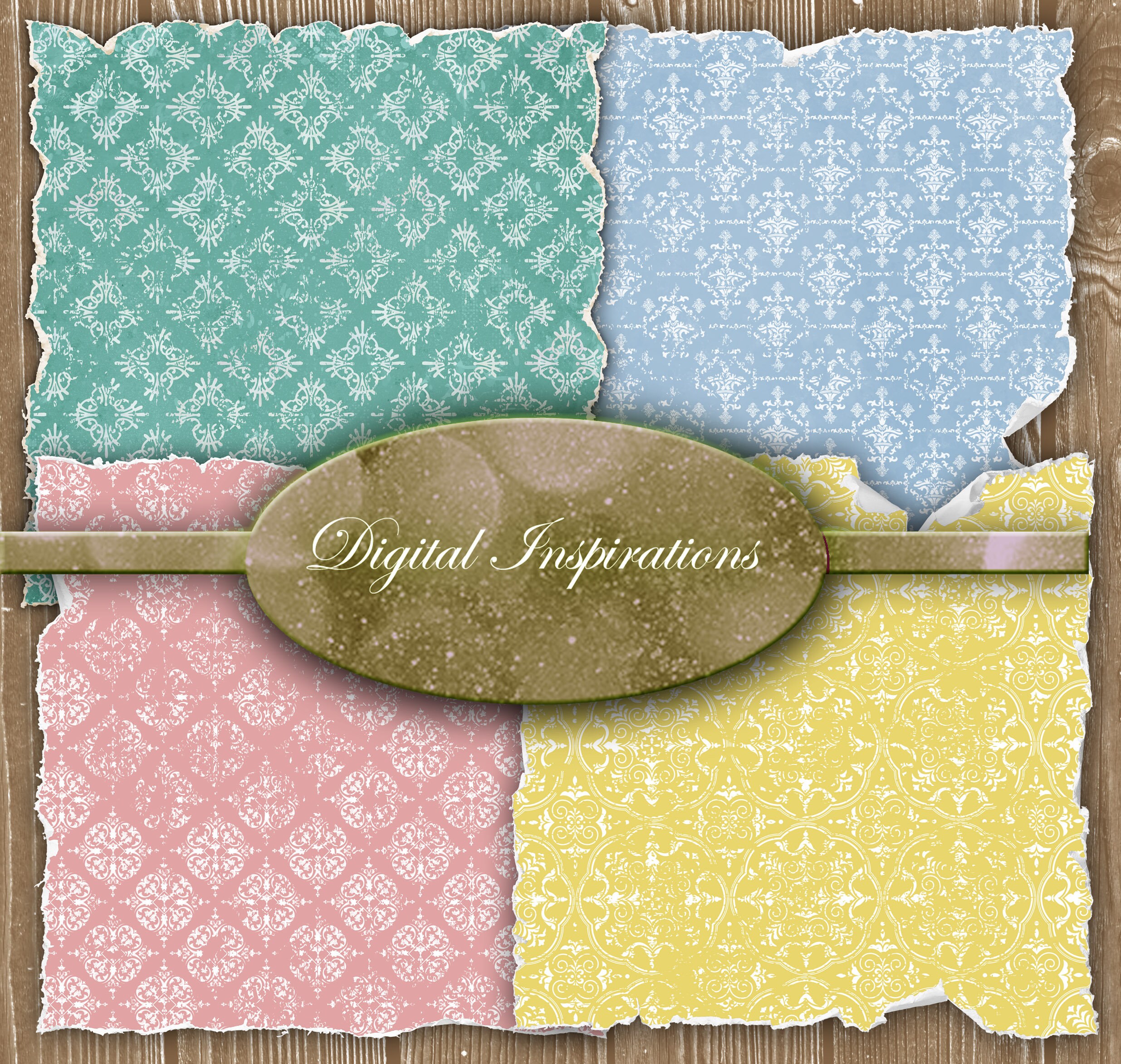 Torn Ripped Paper Damask Digital 12x12 Scrapbook Scrapbooking - Etsy