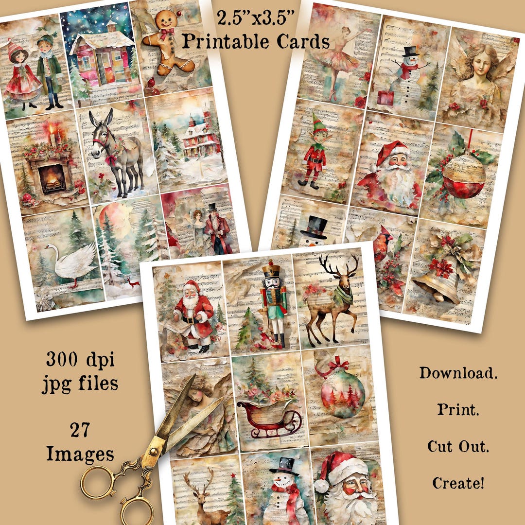 Christmas Mini Collages Printable Cards – ATC - Winter Junk Journal ...