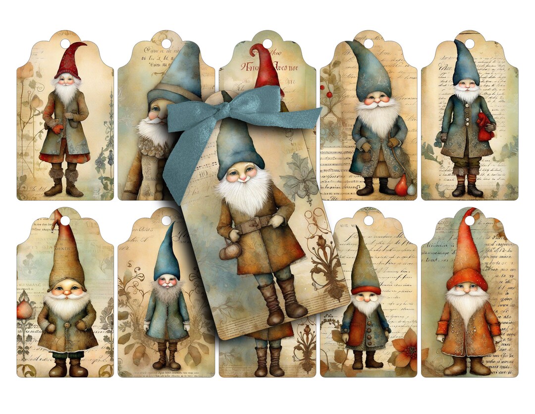 GNOMES, Printable Tags, Collage Sheet, Digital, Tags, Junk Journals ...