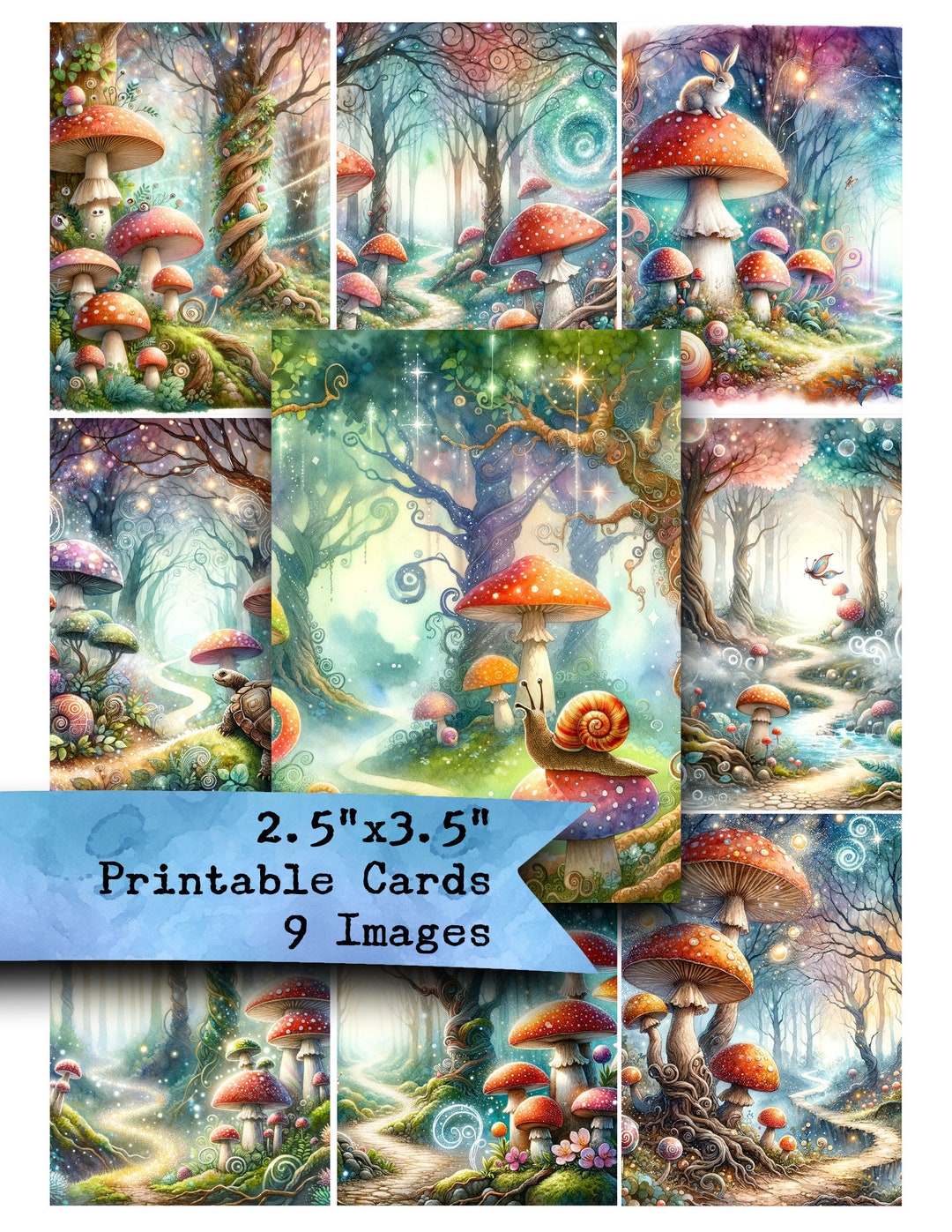 Collage Sheet Toadstools Forest Backgrounds Journal Ephemera Junk