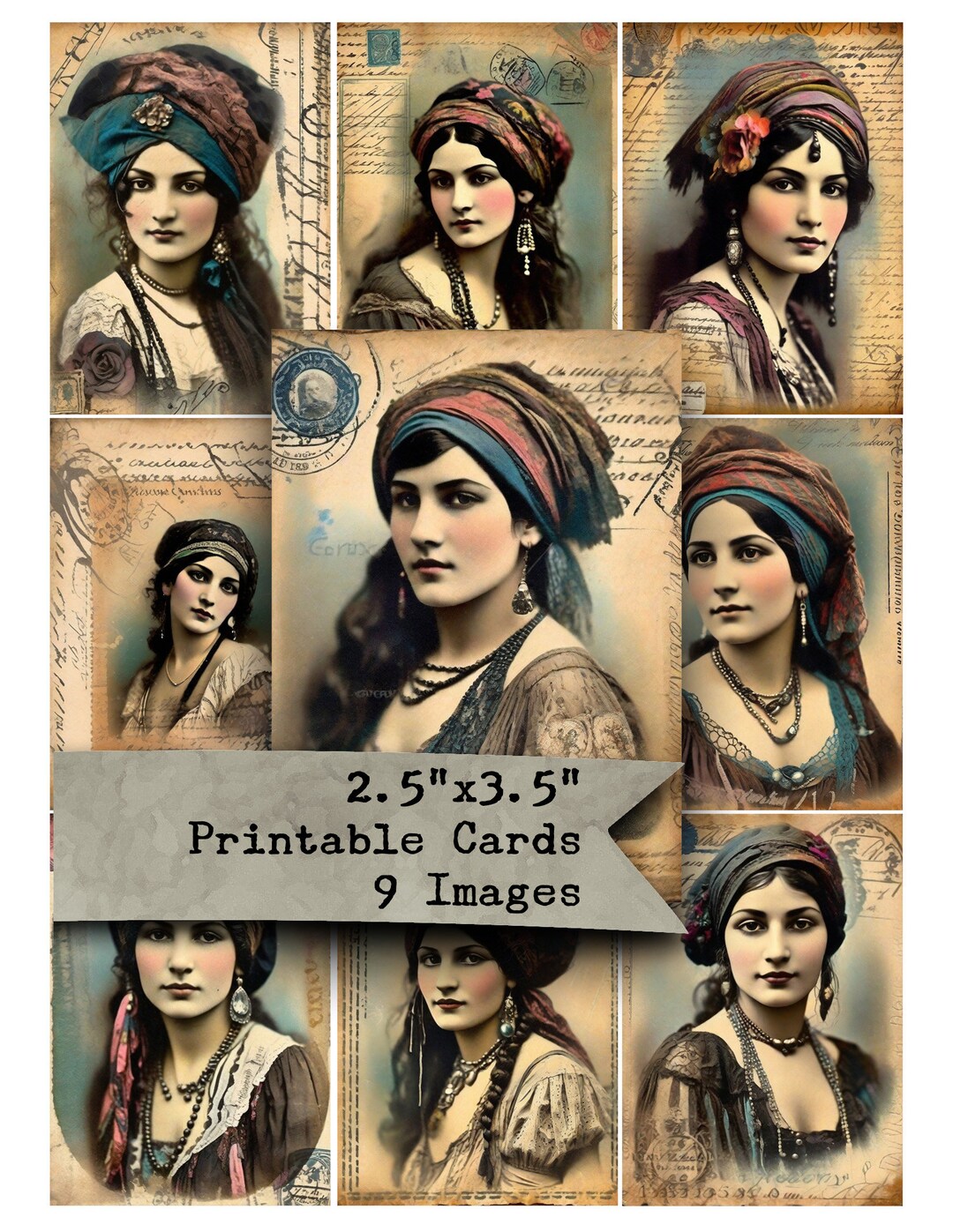 Collage Sheet, Digital, Gypsy, Portraits, Gypsies, ATC, ACEO, Tags ...