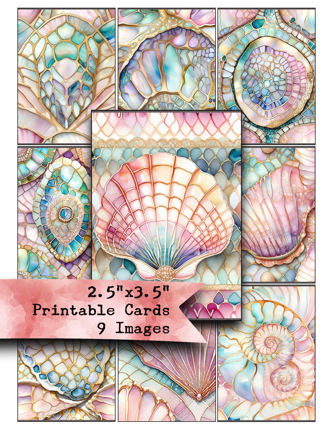 Mosaic Seashell Cards: 2.5x3.5 ACEO, ATC Ephemera (digital Download) - Etsy