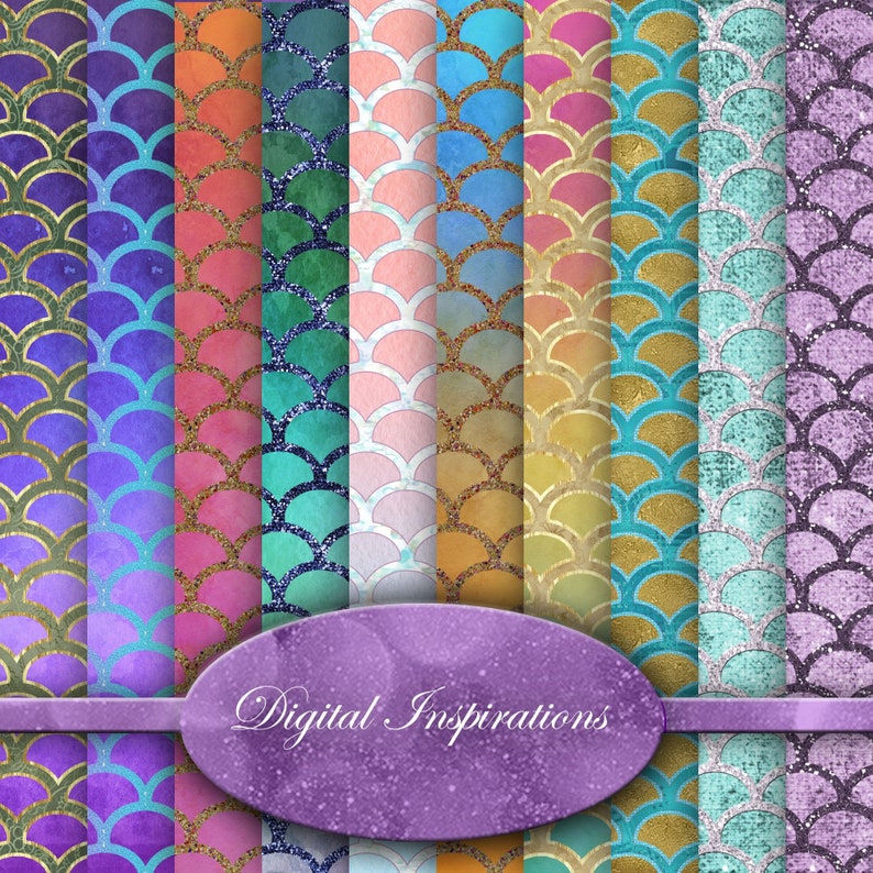 Mermaid Scales Fish Digital Paper Pack 12x12 Scrapbook Mixed - Etsy