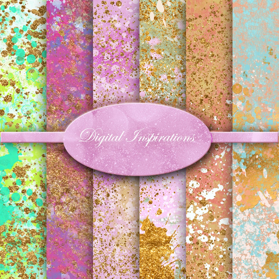 Watercolor Splattered Gold Digital Paper Glitter Paper Grungy ...