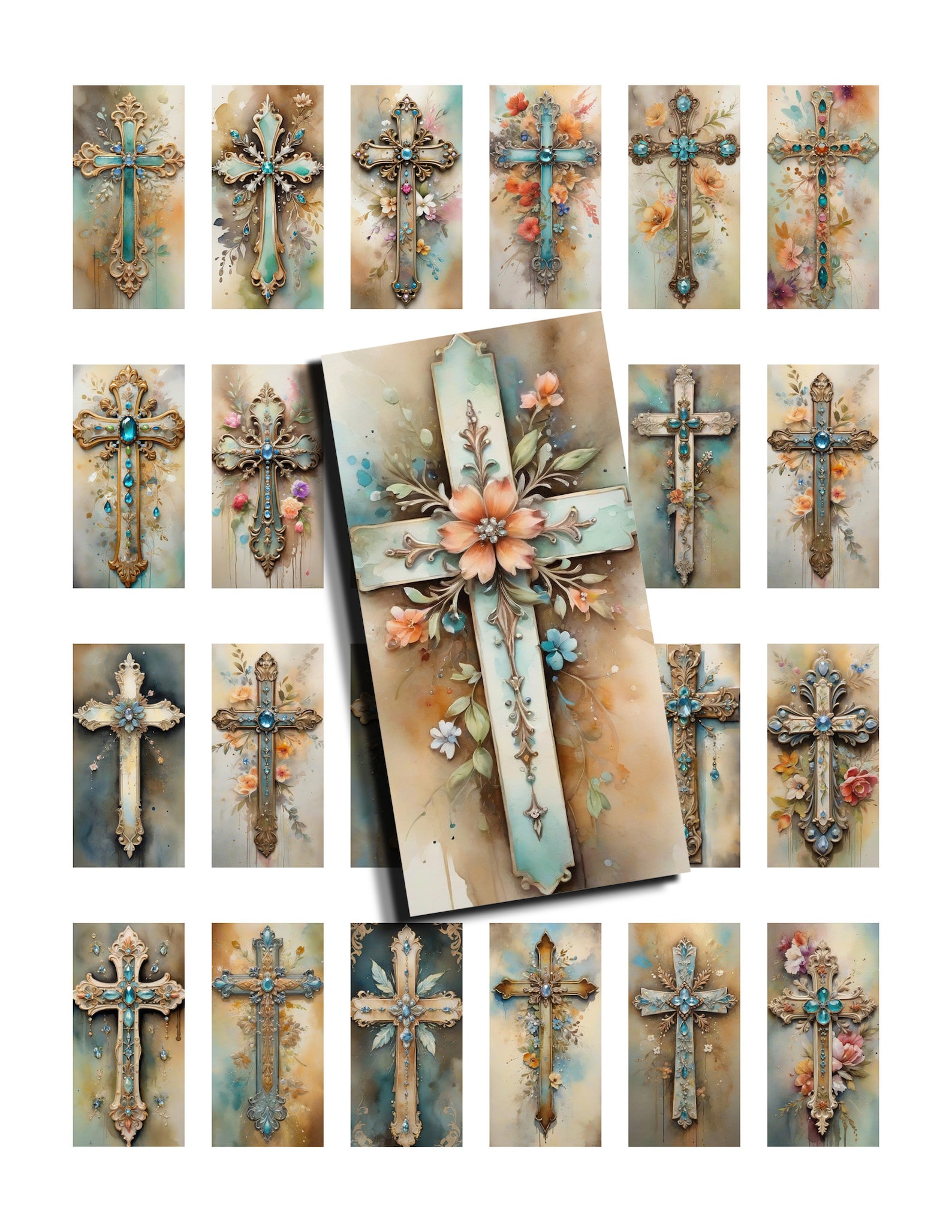 Floral Crosses Collage Sheet: Rustic Christian Ephemera (digital ...