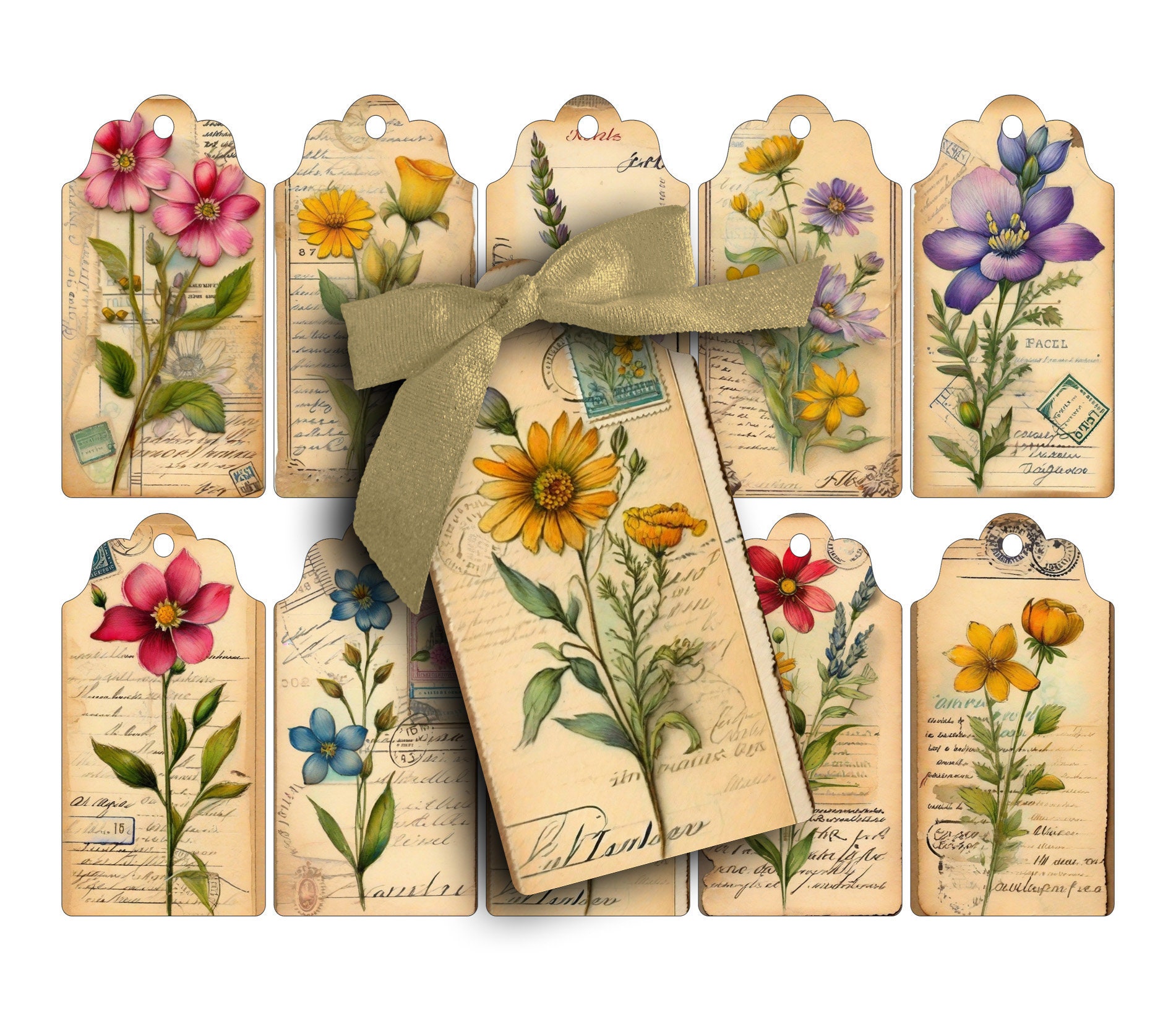 Floral Gift Tags: Vintage Style Printable Ephemera (digital) - Etsy