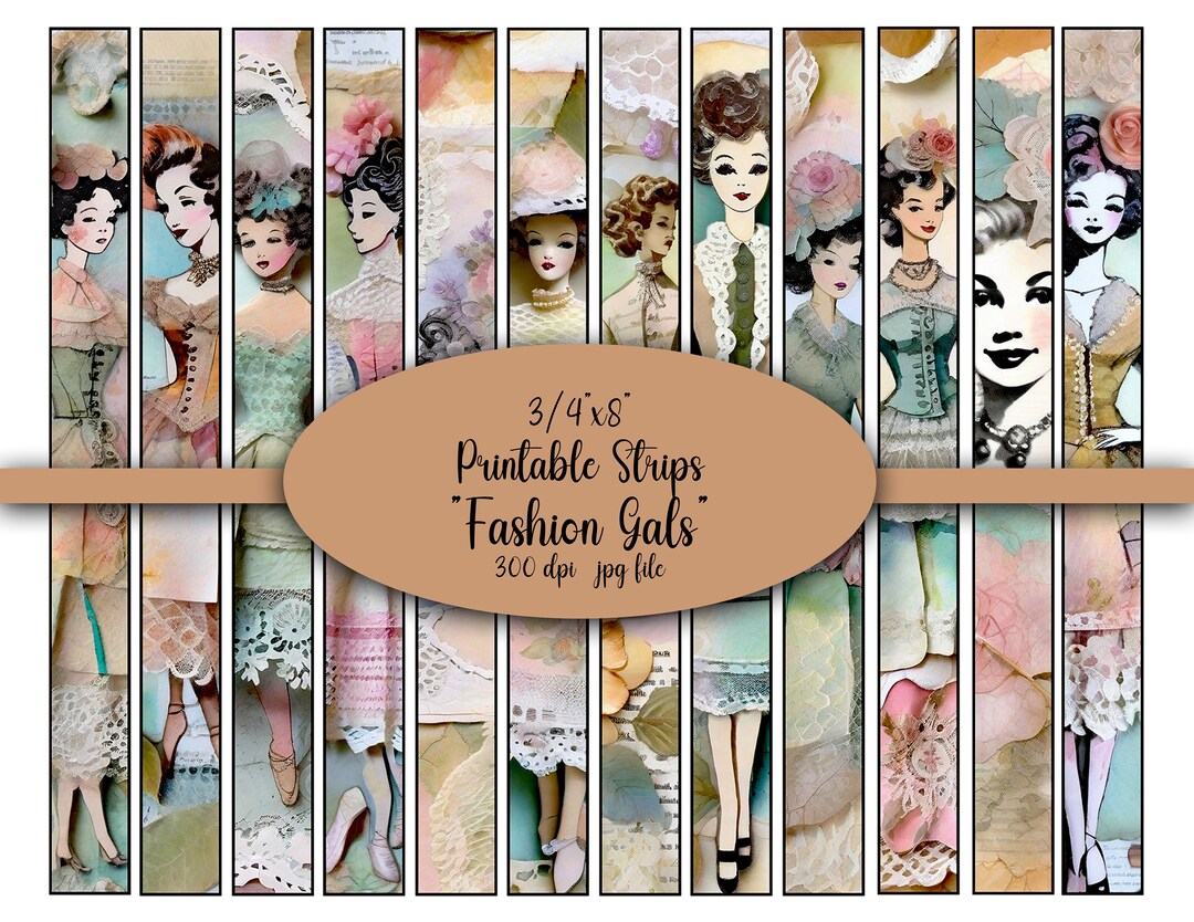 Retro Fashion, Printable Strips, Washi, Digital Strips, Printable Washi ...