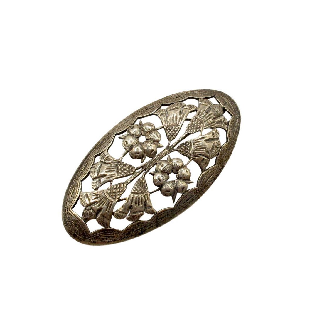 Antique 800 Silver Art Nouveau Brooch | Floral Trombone Clasp | 1900s ...
