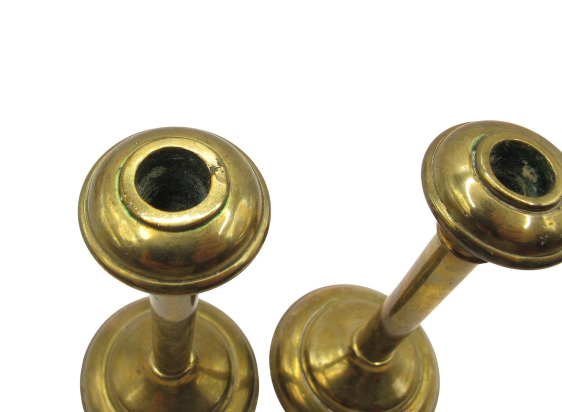 Vintage Brass Candlesticks Pair Simple Classical Short Candle Holders ...