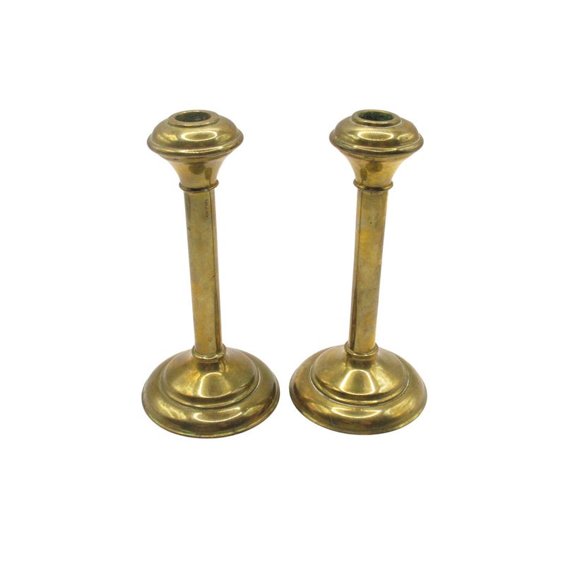 Vintage Brass Candlesticks Pair Simple Classical Short Candle Holders ...