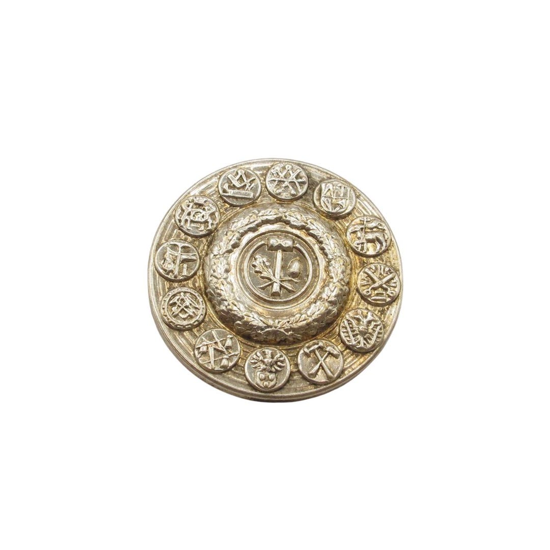 Vintage German Trade Guild Silver Brooch Twelve Craft Symbols Circular ...