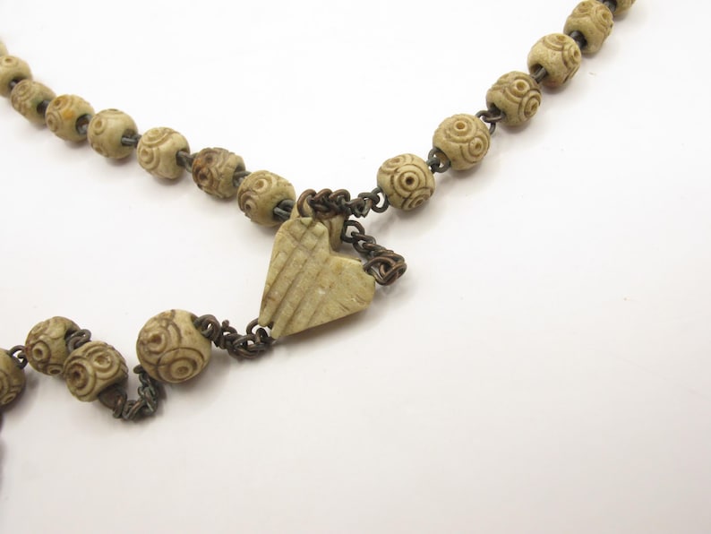 Antique Bone Rosary Late 19th Century | Hand Carved Bone Beads Heart ...