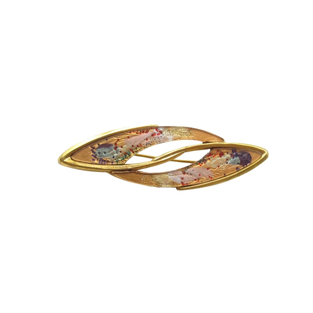 Mid Century German Glass Brooch, Ges Gesch Mark, Gold Tone Leaf Pin ...