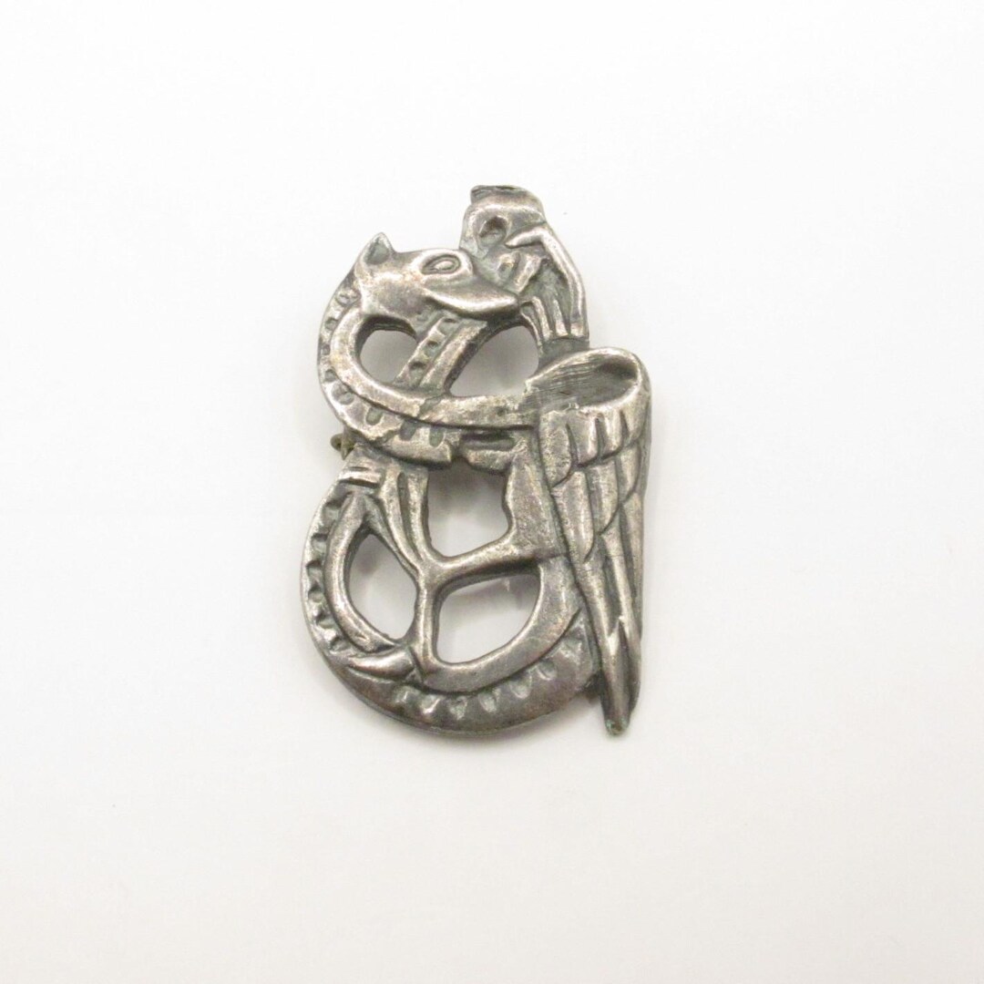 Vintage Boorch Viking Mythology Dragon Snake Silver Tone Steel Metal ...