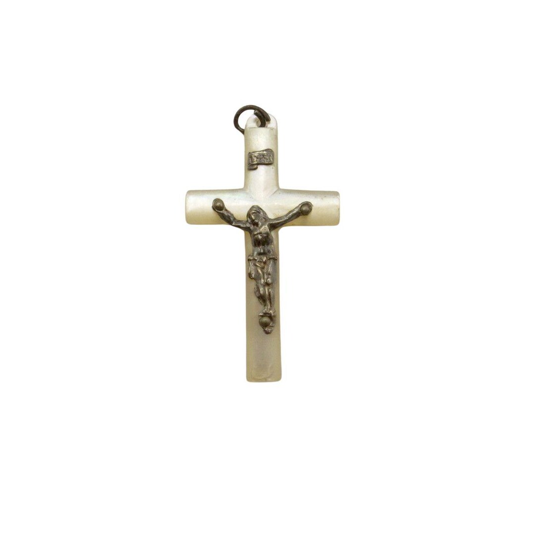 Antique Mother of Pearl Crucifix: Silver Plated Jesus Christ, Catholic ...