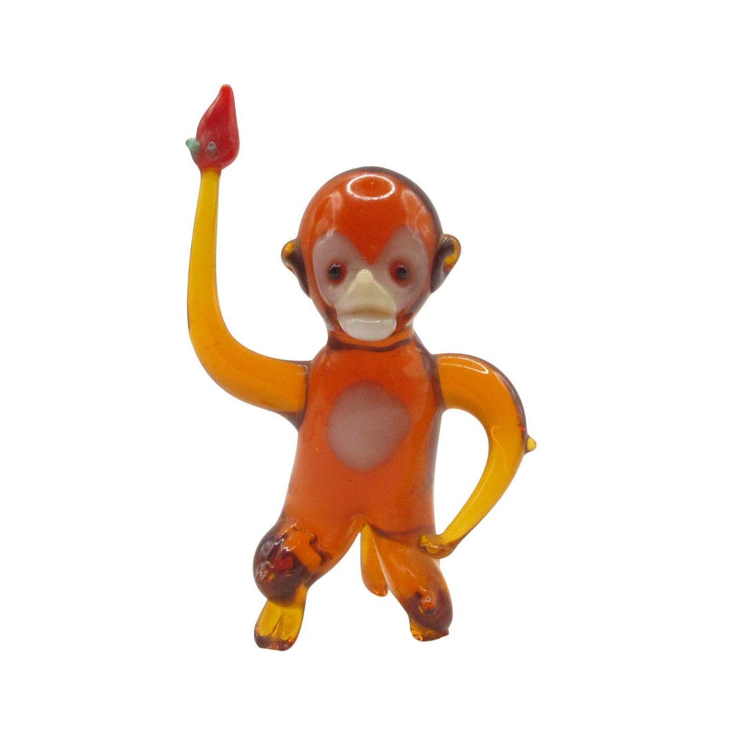 Vintage Amber Red Blown Glass Monkey Figurine - Collectible Decoration ...
