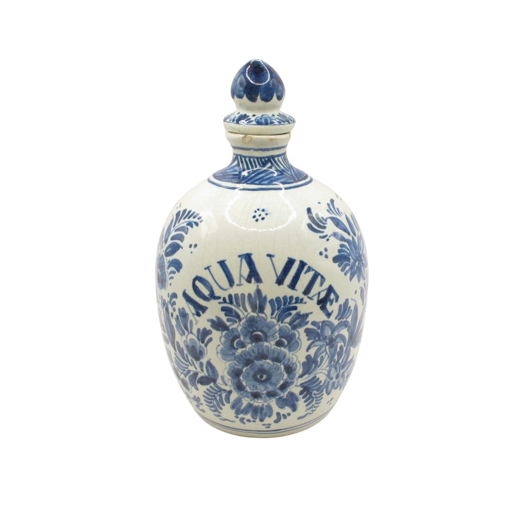 Antique Dutch Delft Aqua Vitae Decanter With Stopper Blue White Faience ...
