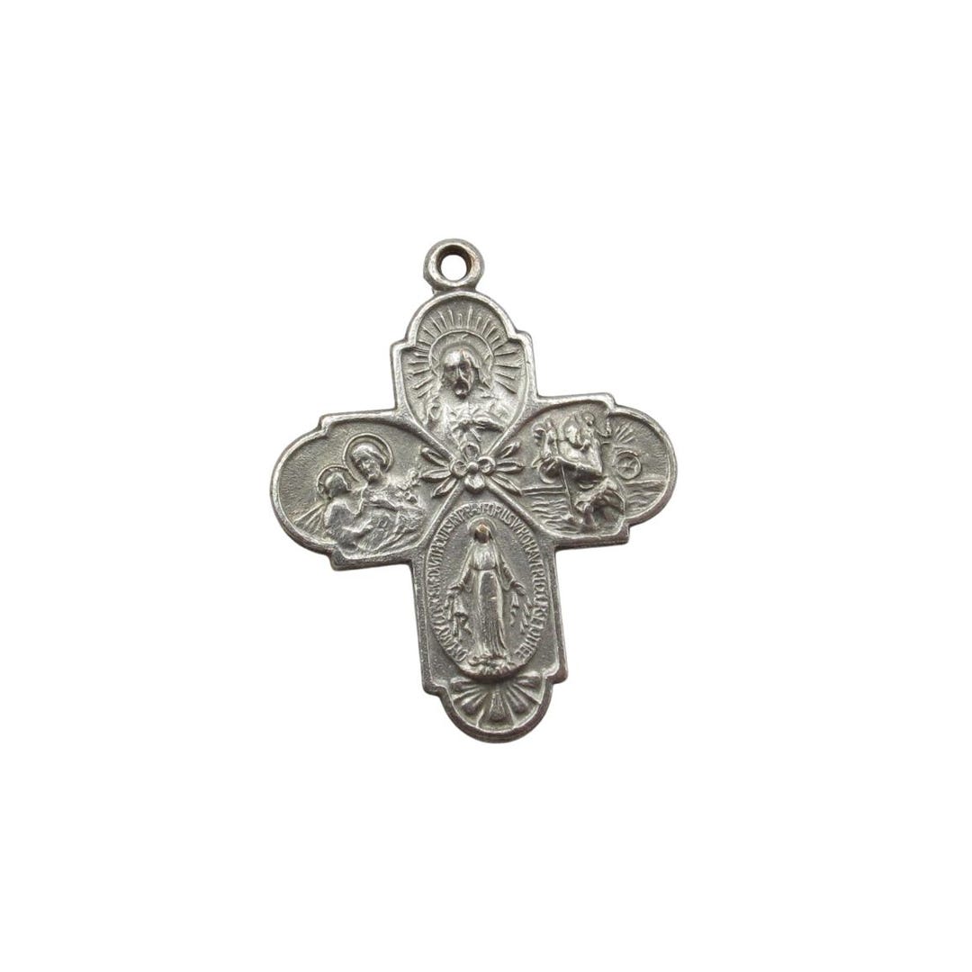 Vintage Catholic Four-way Cross Medal • Silver Plated Religious Pendant ...