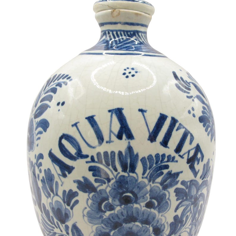 Antique Dutch Delft Aqua Vitae Decanter With Stopper Blue White Faience ...