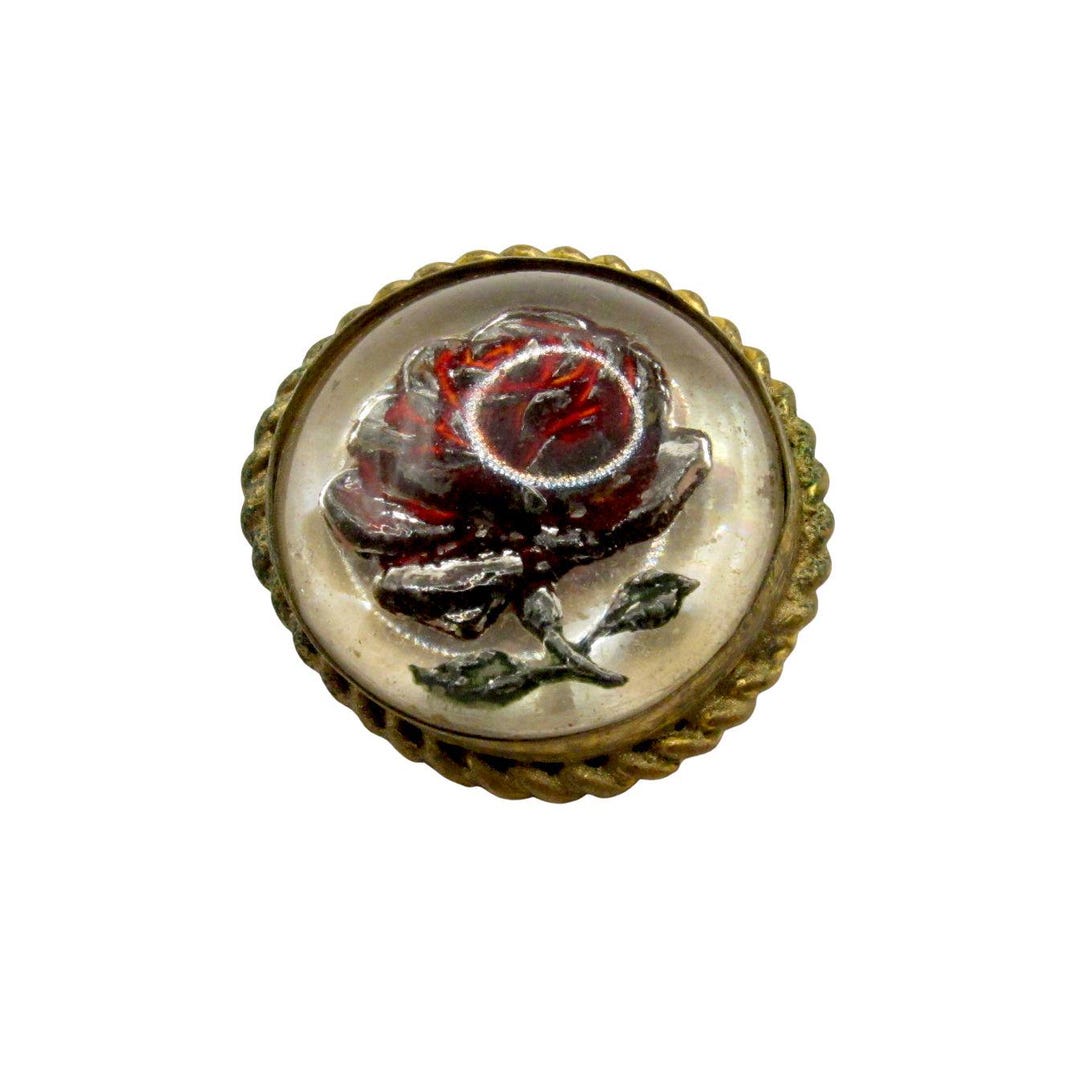 Antique Goofus Glass Rose Brooch: Reverse Carved Domed Jewelry - Etsy