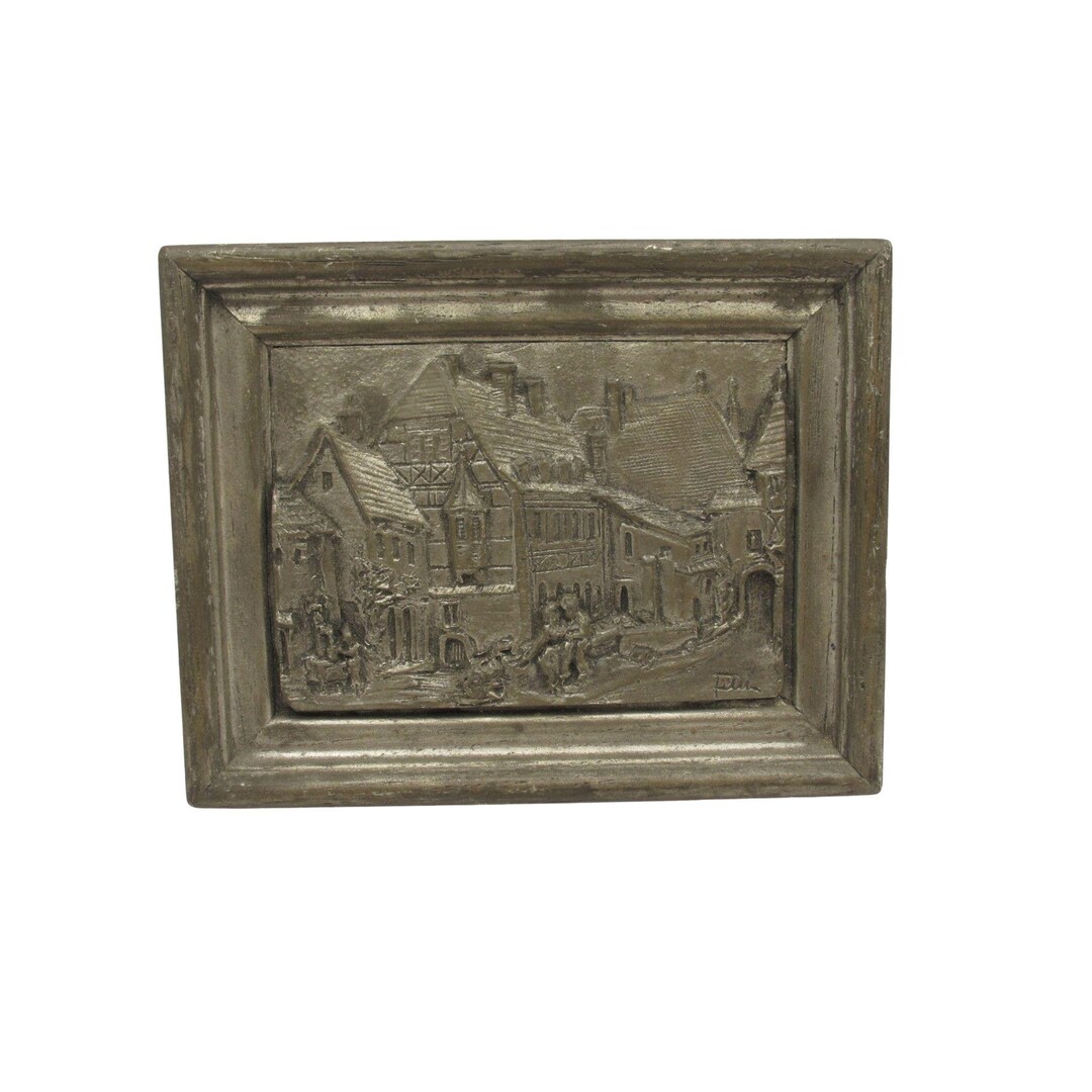 Vintage High Relief Pewter Plaque: 3D German Village Scene - Etsy
