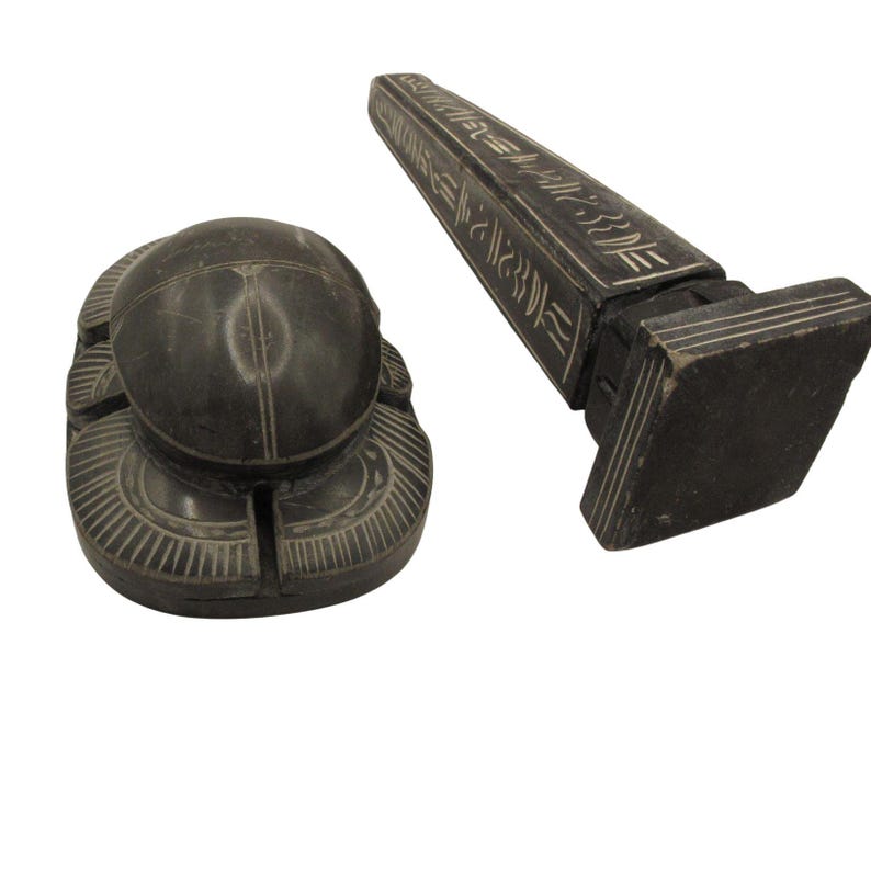 Basalt Scarab & Obelisk Set: Egyptian Hieroglyph Statues, Home Decor - Etsy