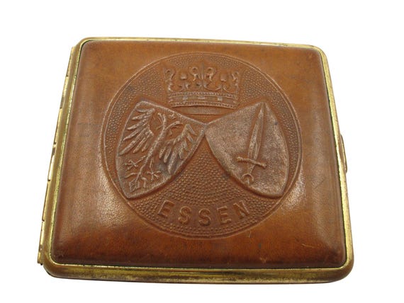 Rare German Leather Coated Cigarette Case Embossed Vi… - Gem