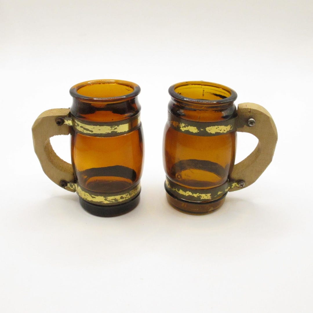 Vintage Siesta Ware Small Barrel Glass Mugs Cups With Wood Handle ...