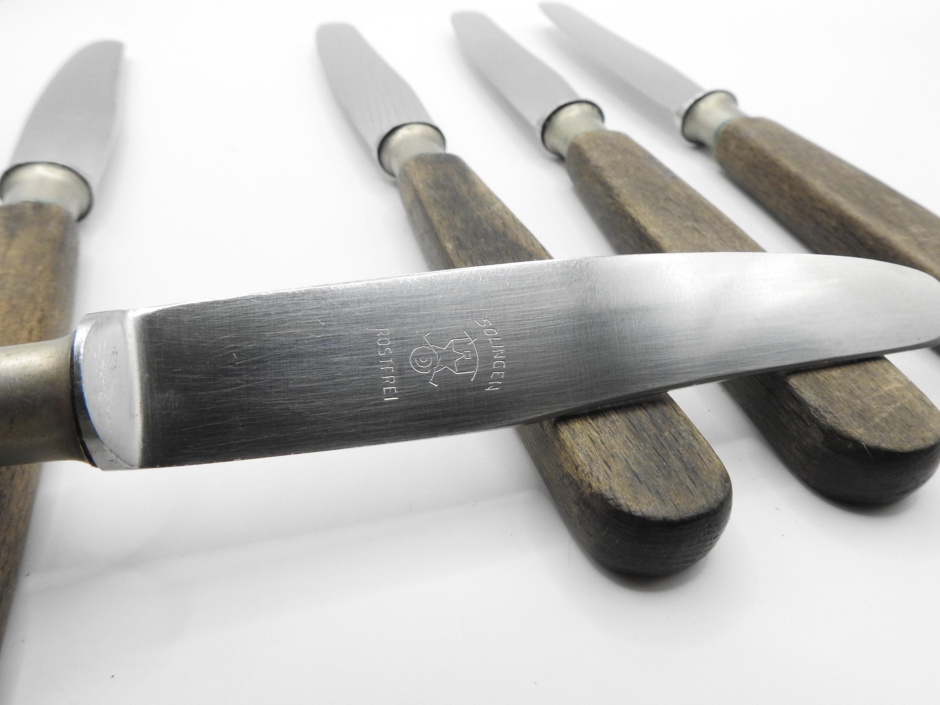 Set of 5 Solingen Rostfrei Wooden Handle Knives 1920 1930s Tableware ...