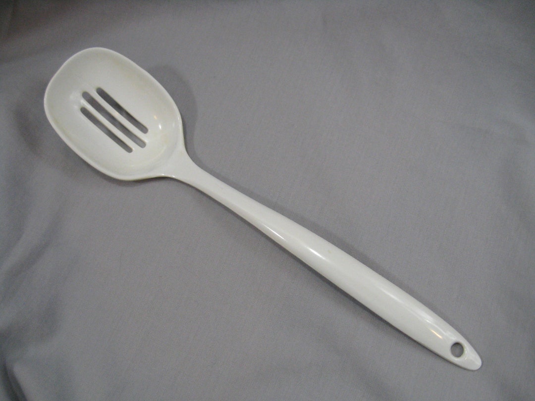 Vintage White Melamine Ware Melmac Slotted Serving Spoon - Etsy