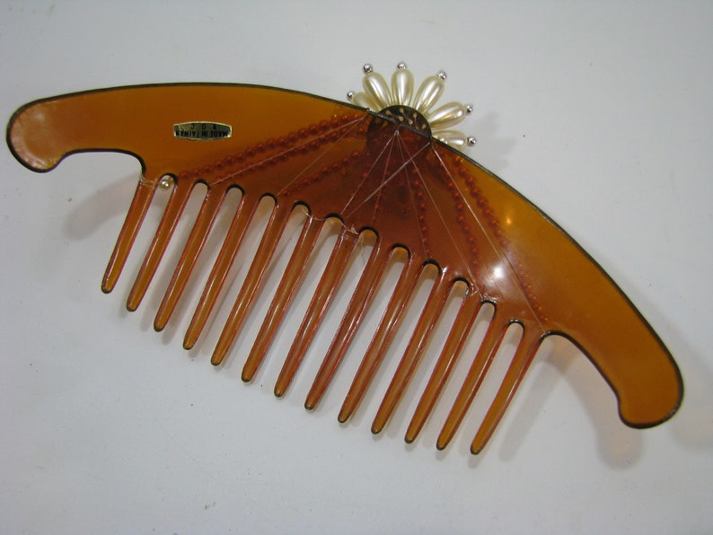 Large Vintage Faux Tortoise Shell Pearls Gold Beads Hair Comb | Etsy