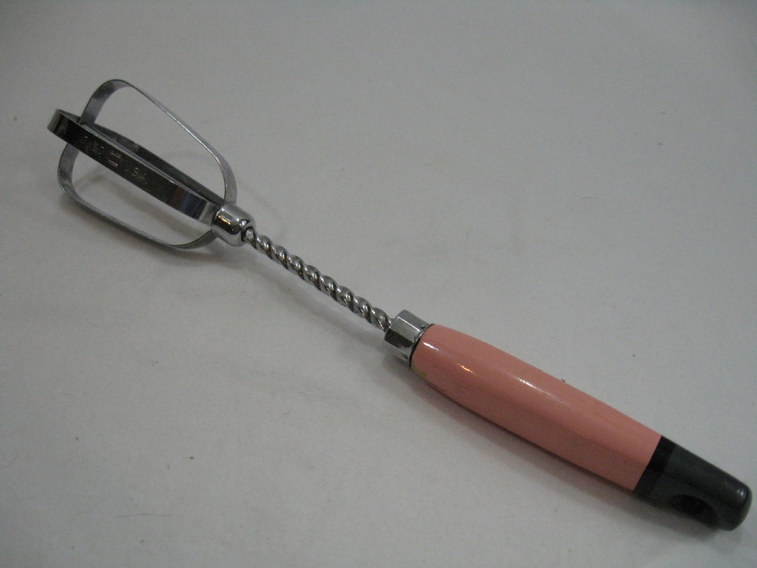 Vintage Ekco Stainless Steel Push Egg Beater Mixer Pink Black Painted ...