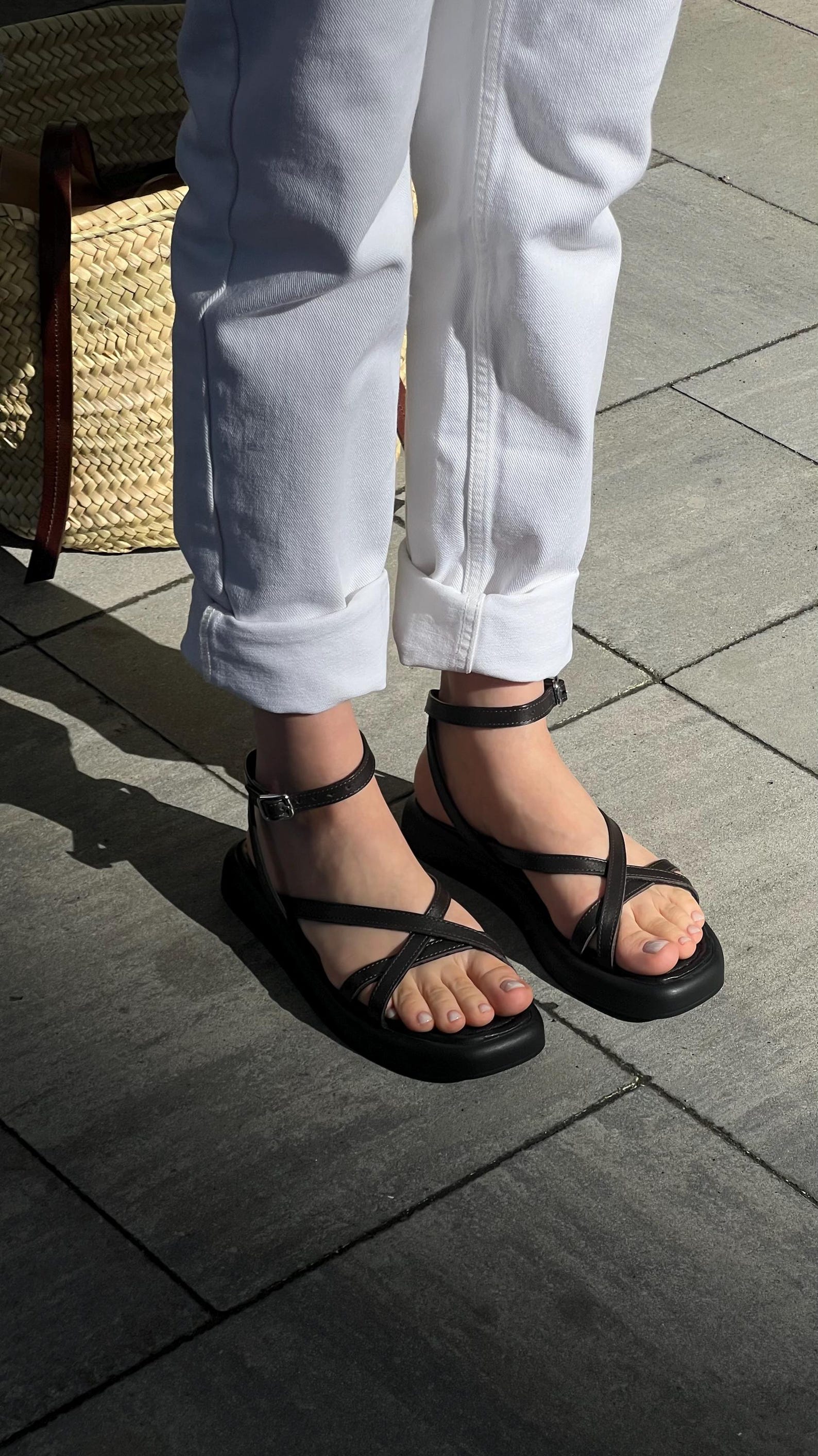 Sandals Strappy Brown Leather Platform Sandals Square Toe Summer Shoes ...
