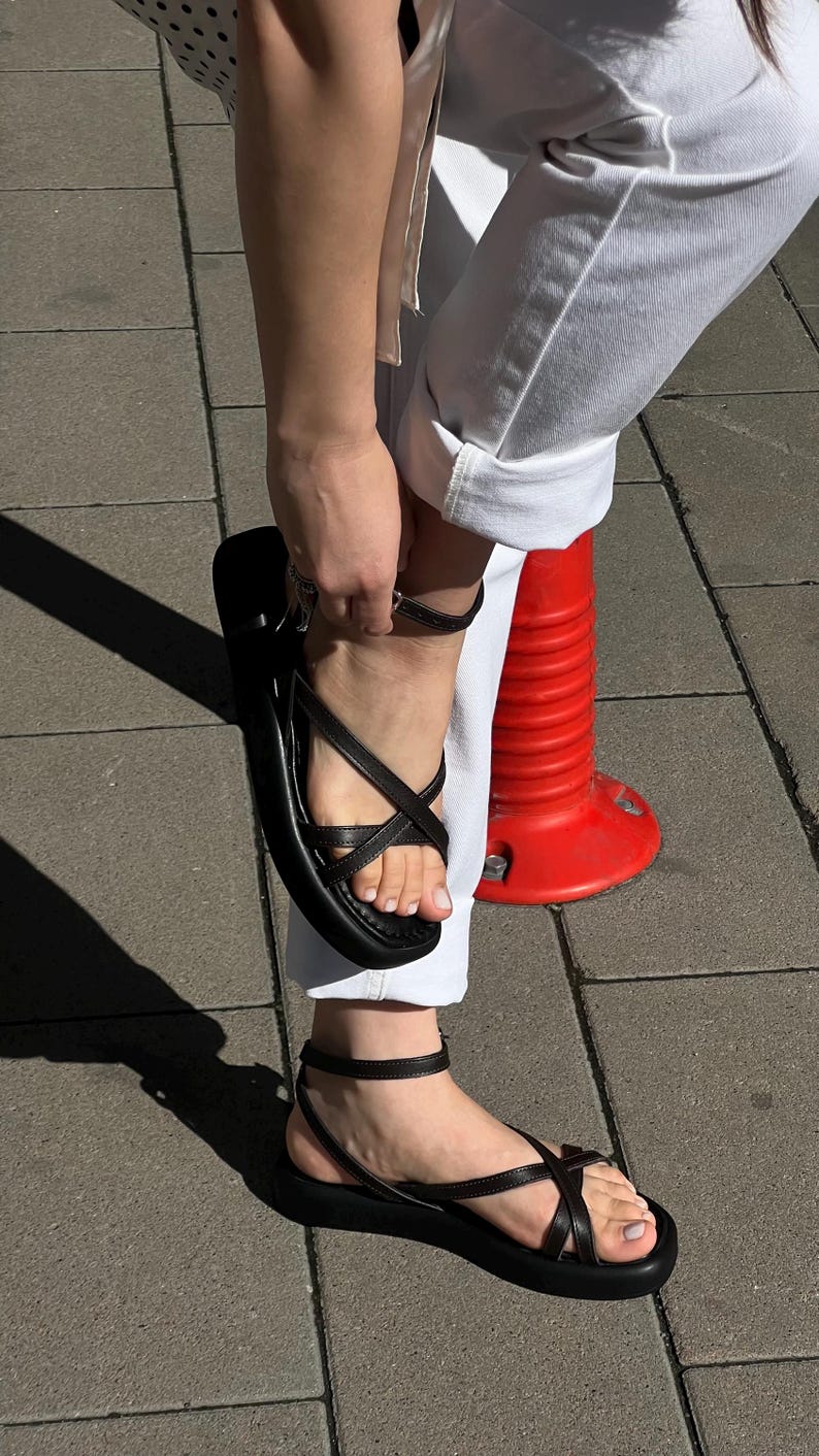 Sandals Strappy Brown Leather Platform Sandals Square Toe Summer Shoes ...