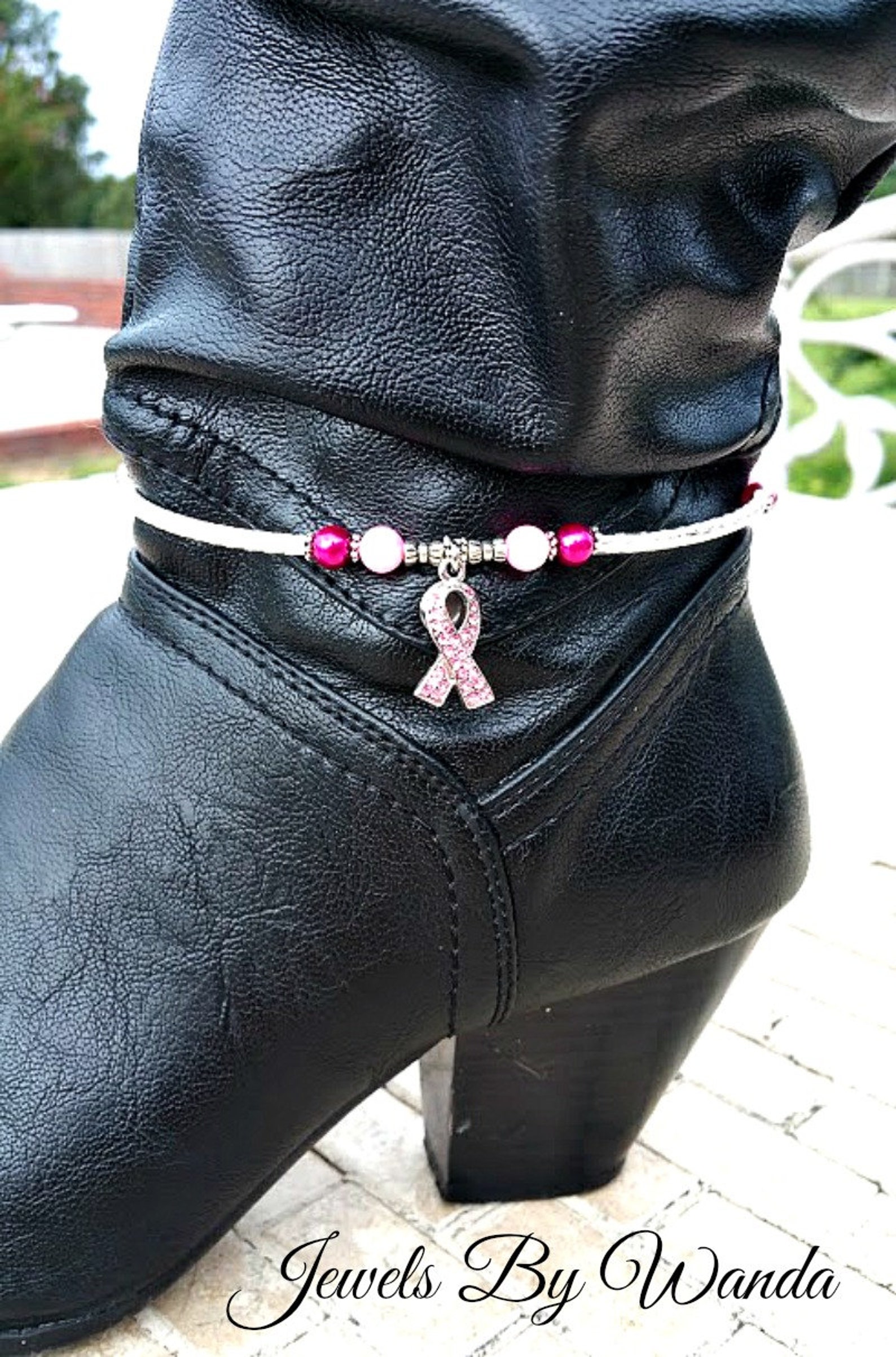 Pink Ribbon Boot Bracelet October is Breast Cancer Awareness Month Save ...