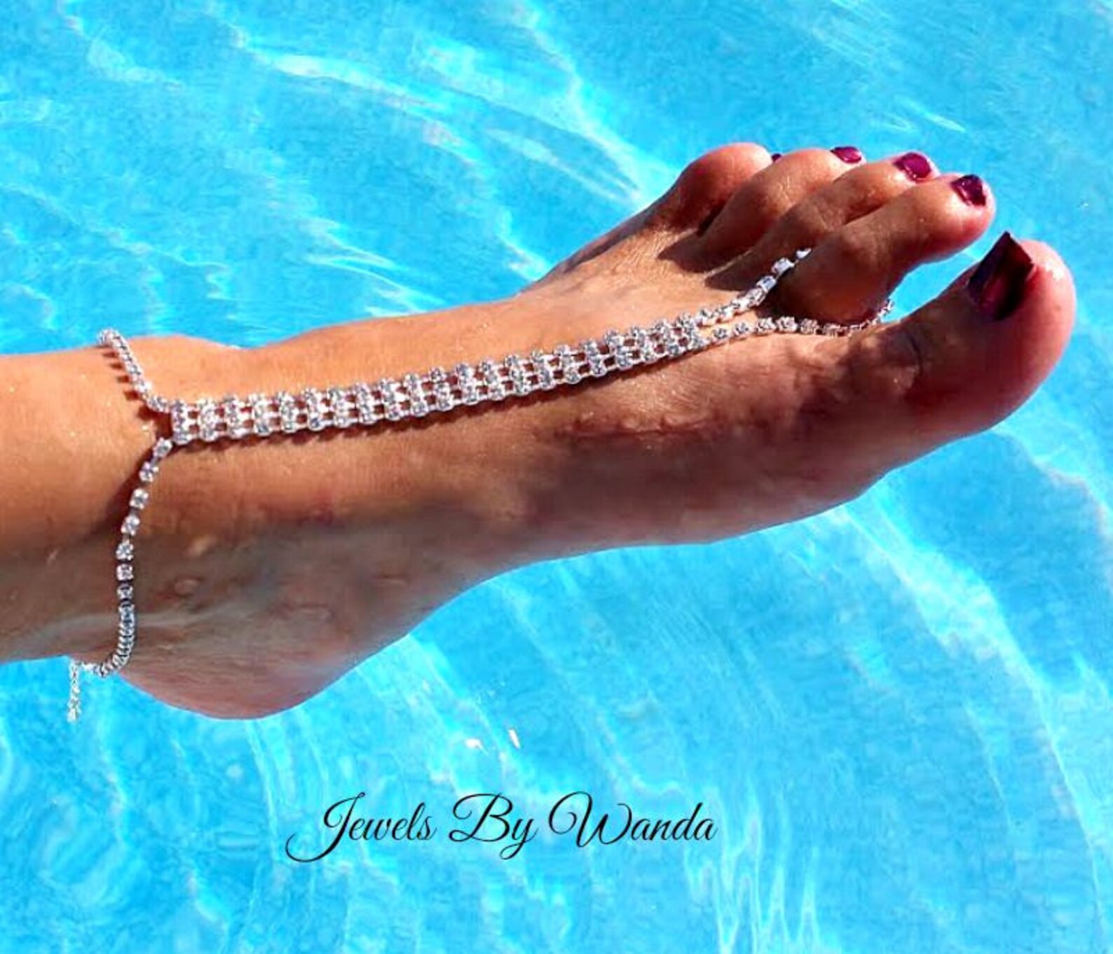 Elegant Silver Rhinestone Barefoot Sandals Set of Two - Etsy