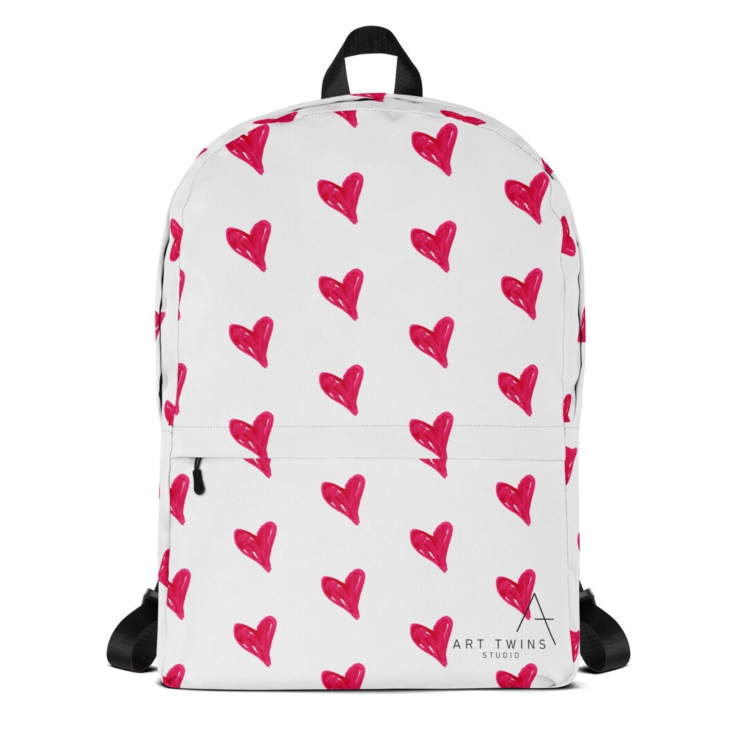Red Heart Print Backpack, Laptop Backpack - Etsy