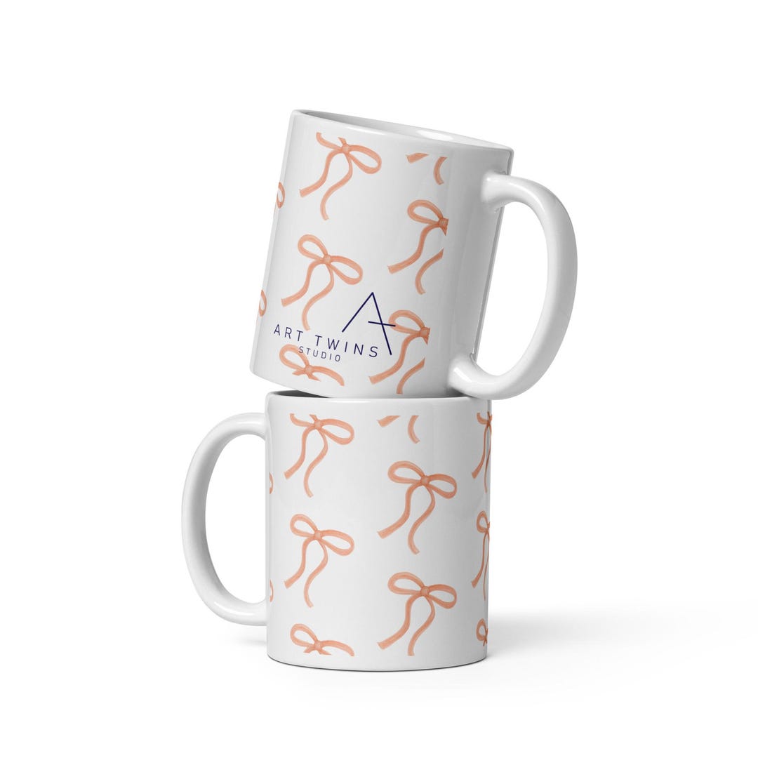 Tan Bow Pattern Coffee Mug, Coquette Bow Coffe Cup, Neutral Color ...