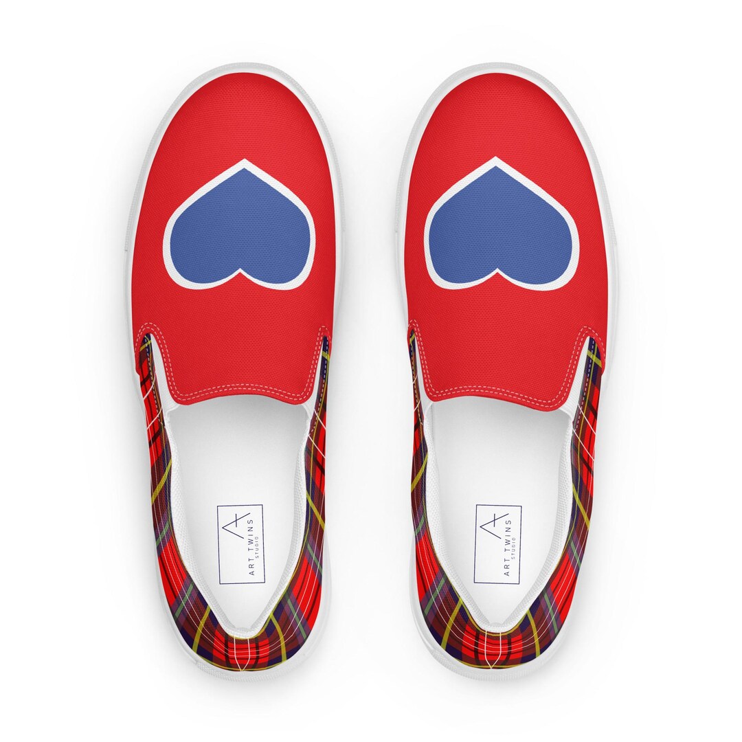 Clueless Tai Slip-on Canvas Shoes – Red Plaid Heart Sneakers, 90s Movie ...