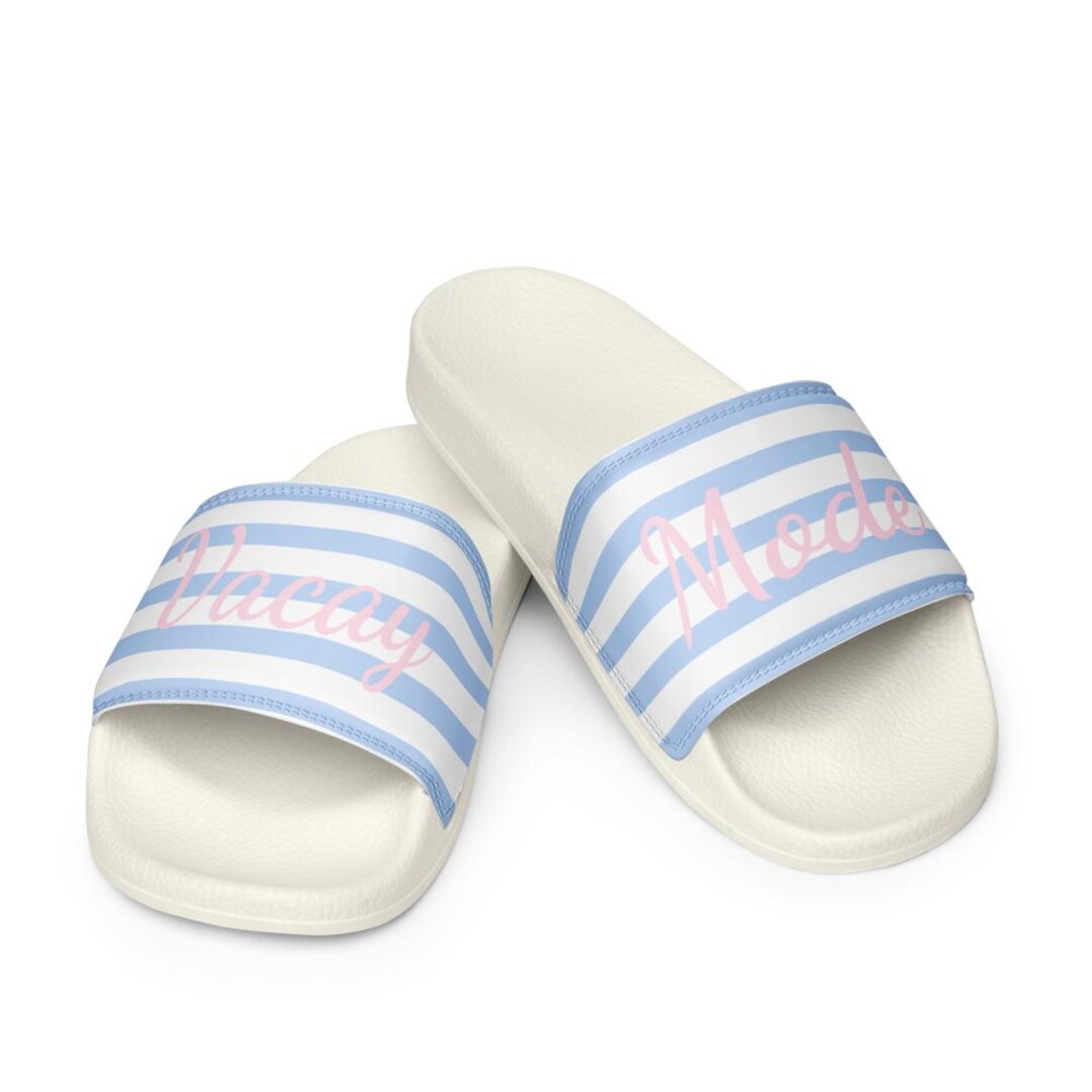 Vacay Mode Blue Striped Pool Slides – Lightweight Summer Sandals - Etsy