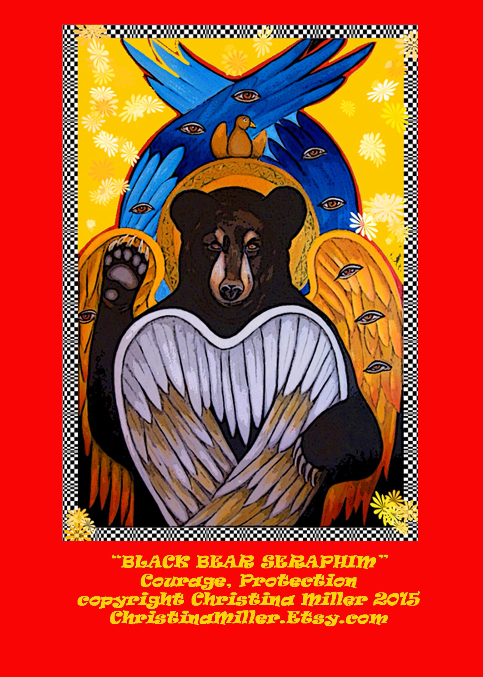 4 Blank Greeting Cards Black Bear Seraphim Original Art - Etsy