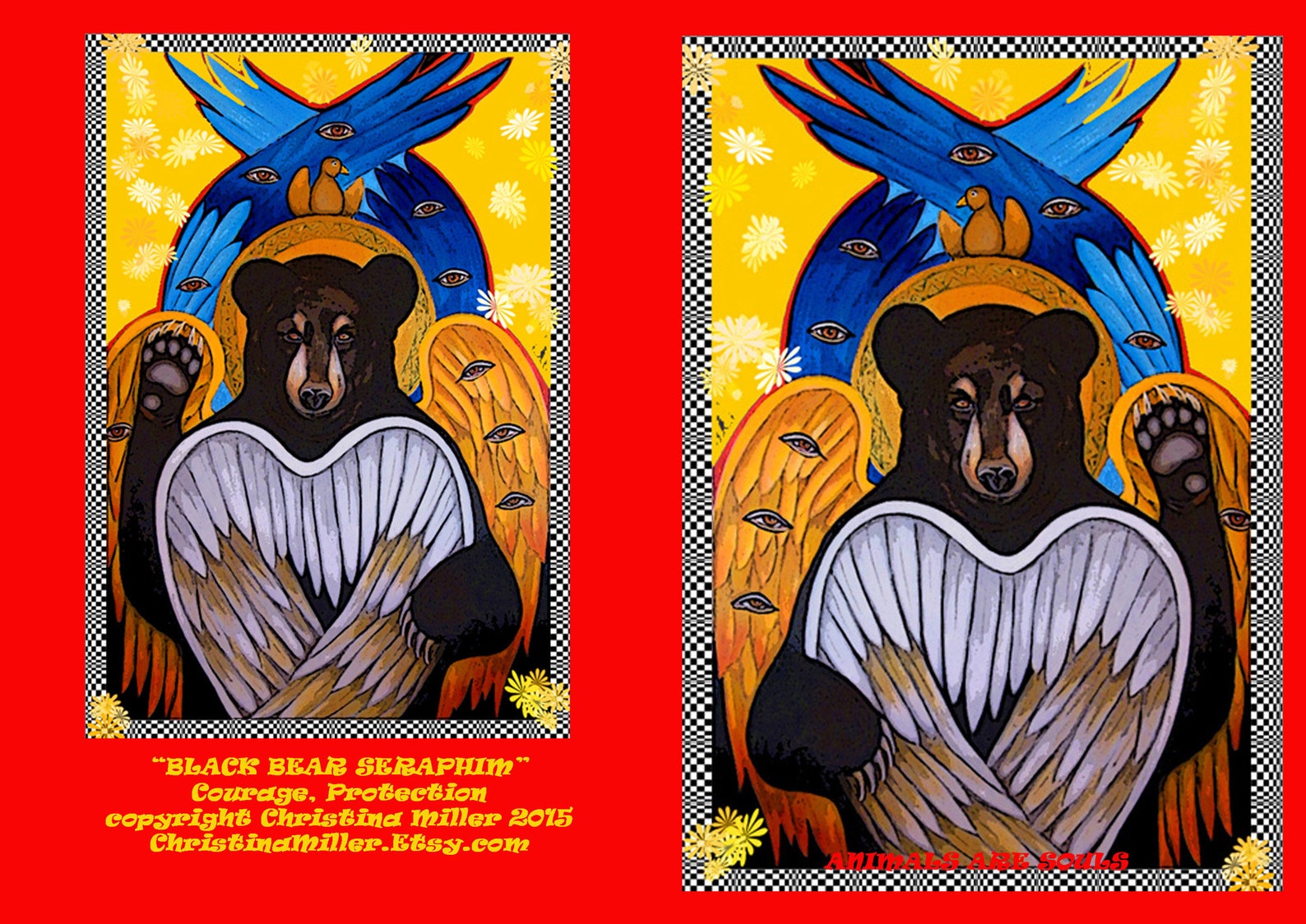 4 Blank Greeting Cards Black Bear Seraphim Original Art - Etsy