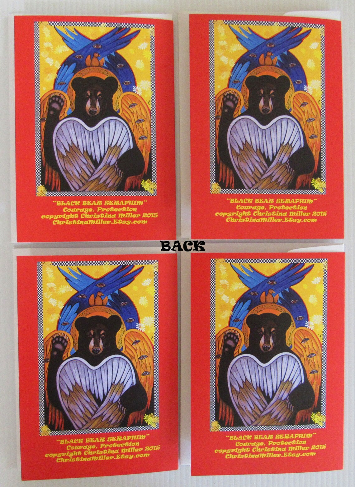 4 Blank Greeting Cards Black Bear Seraphim Original Art - Etsy