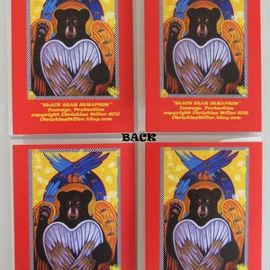 4 Blank Greeting Cards, Black Bear Seraphim, Original Art, Animal Card ...