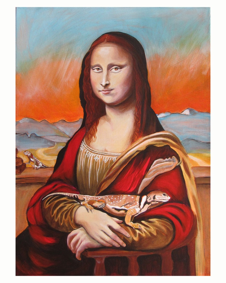 New Mexico Mona Lisa, With Collared Lizards and Jemez Mountains, Original Acrylic Painting ...