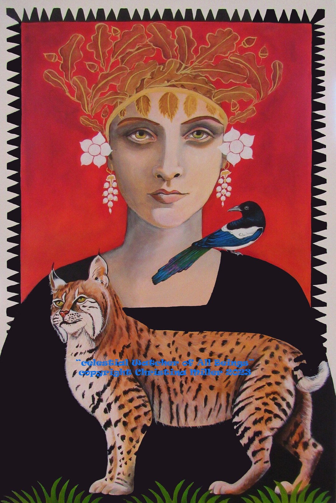 CELESTIAL WATCHER of All BEINGS, Bobcat Art, Angel Art, Watcher Art, Magpie Art, Animal Art ...