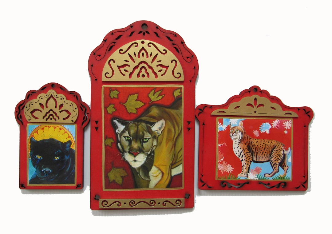 3 BIG CATS, Modern Animal Icons, Mountain Lion Art, Panther Art, Bobcat ...