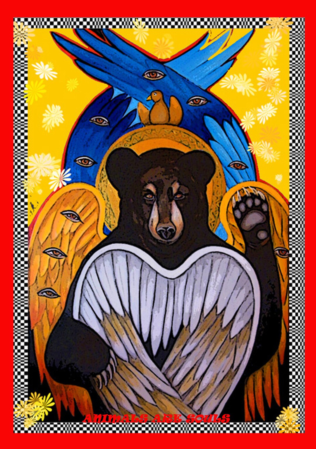 4 Blank Greeting Cards, Black Bear Seraphim, Original Art, Animal Card ...