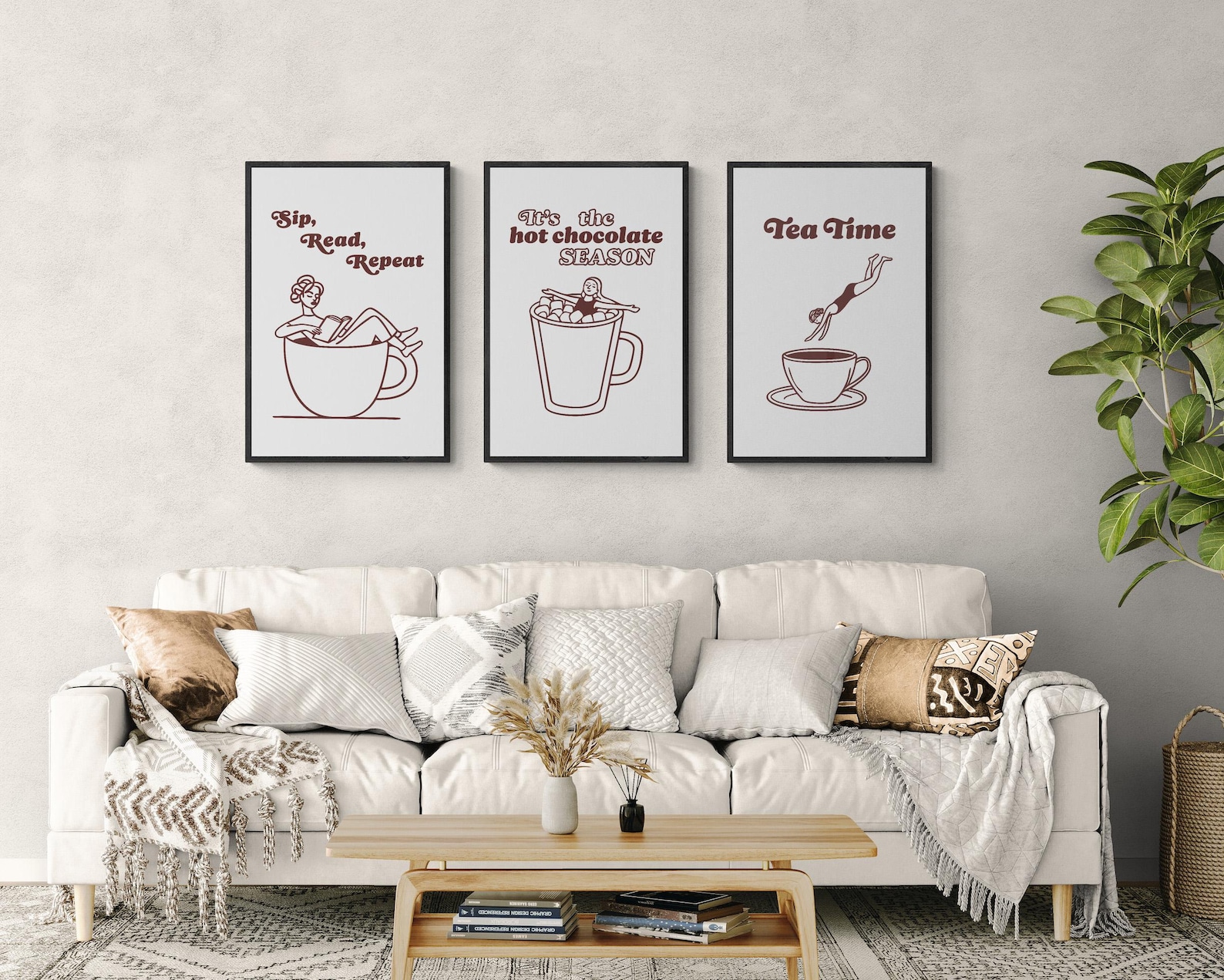 Coffee Lovers | Tea Print | Line Drawing | Boho Wall Art | Playful Art ...