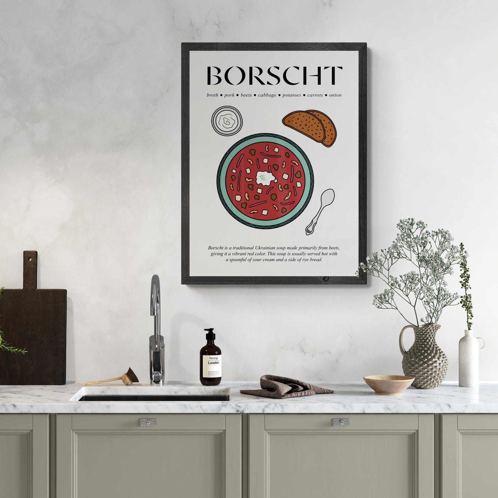 Borscht Poster | Ukrainian Beet Soup Print | Eastern Europe Art ...